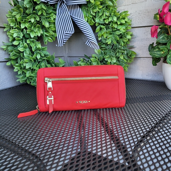 Tumi | Bags | Tumi Voyager Red Wallet With Gold Zipper Accent | Poshmark